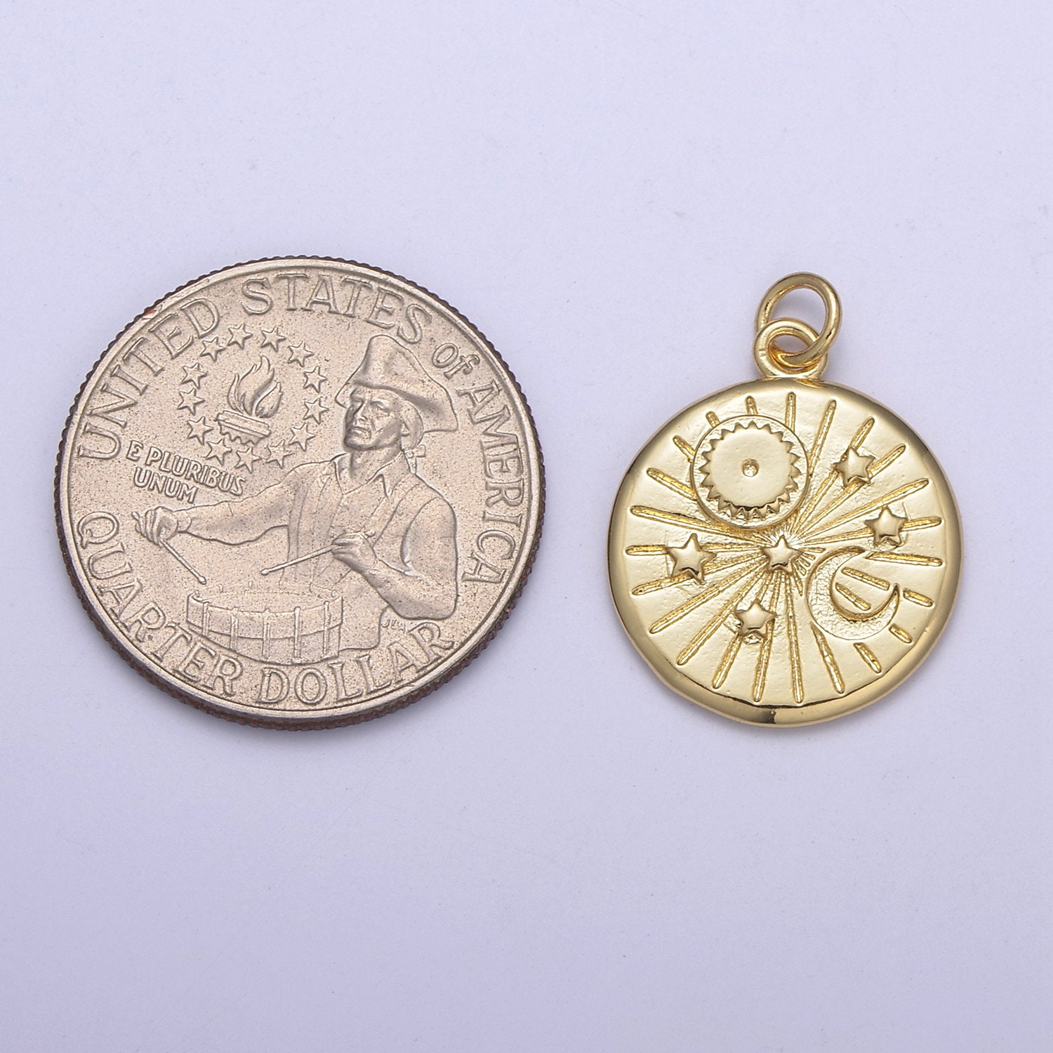 Round Coin Disc Star Sun Moon Planet Pendant Gold Space | Etsy