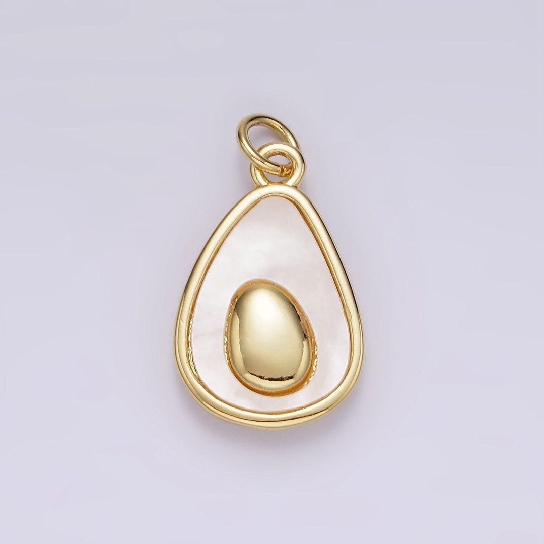Shell Pearl Avocado Fruit Charm 14k Gold Filled Half Avocado Charm ...