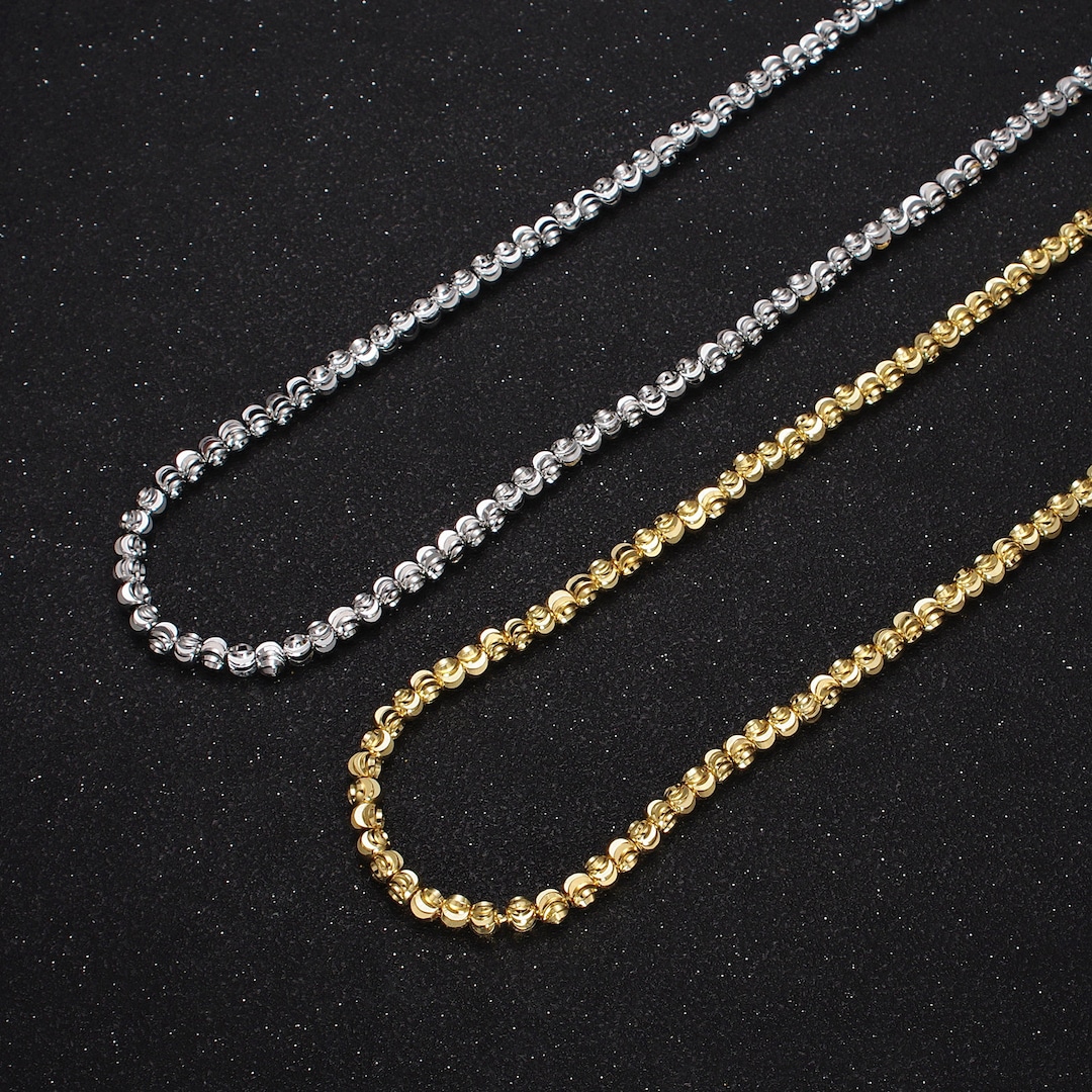 Dainty Gold Sparkling Moon Cut Ball Bead Necklace Chain Thin Minimalist ...
