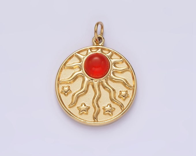 Stainless Steel Red Cat's Eye Celestial Sun Ray Star Round Charm P630 ...