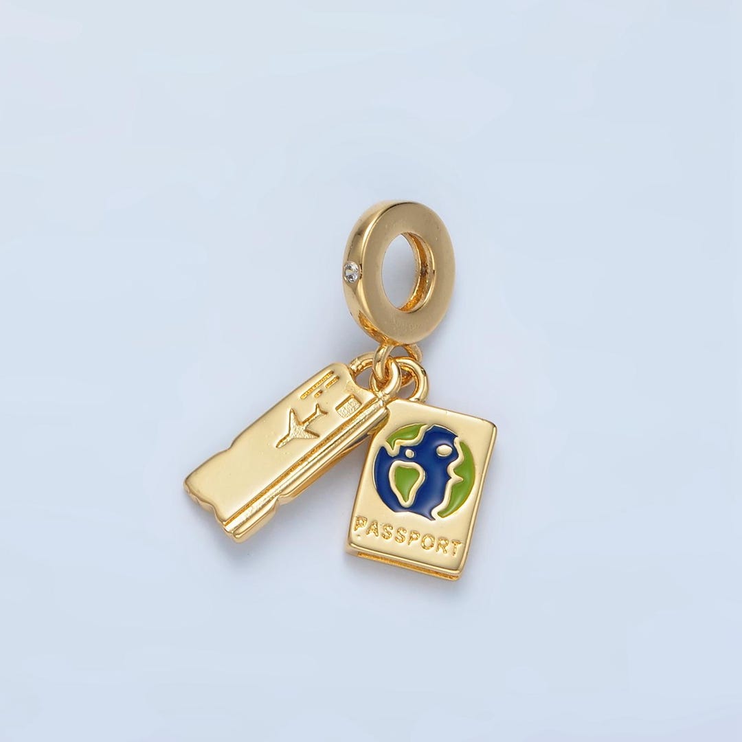 24k Gold Filled Travel Passport Charm Dainty Airplane Ticket Charm ...