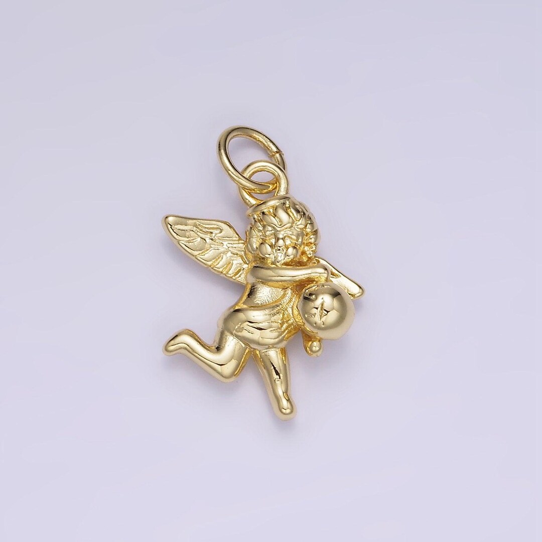 14k Gold Filled Ball Running Cherub Baby Angel Charm in Gold & Silver ...