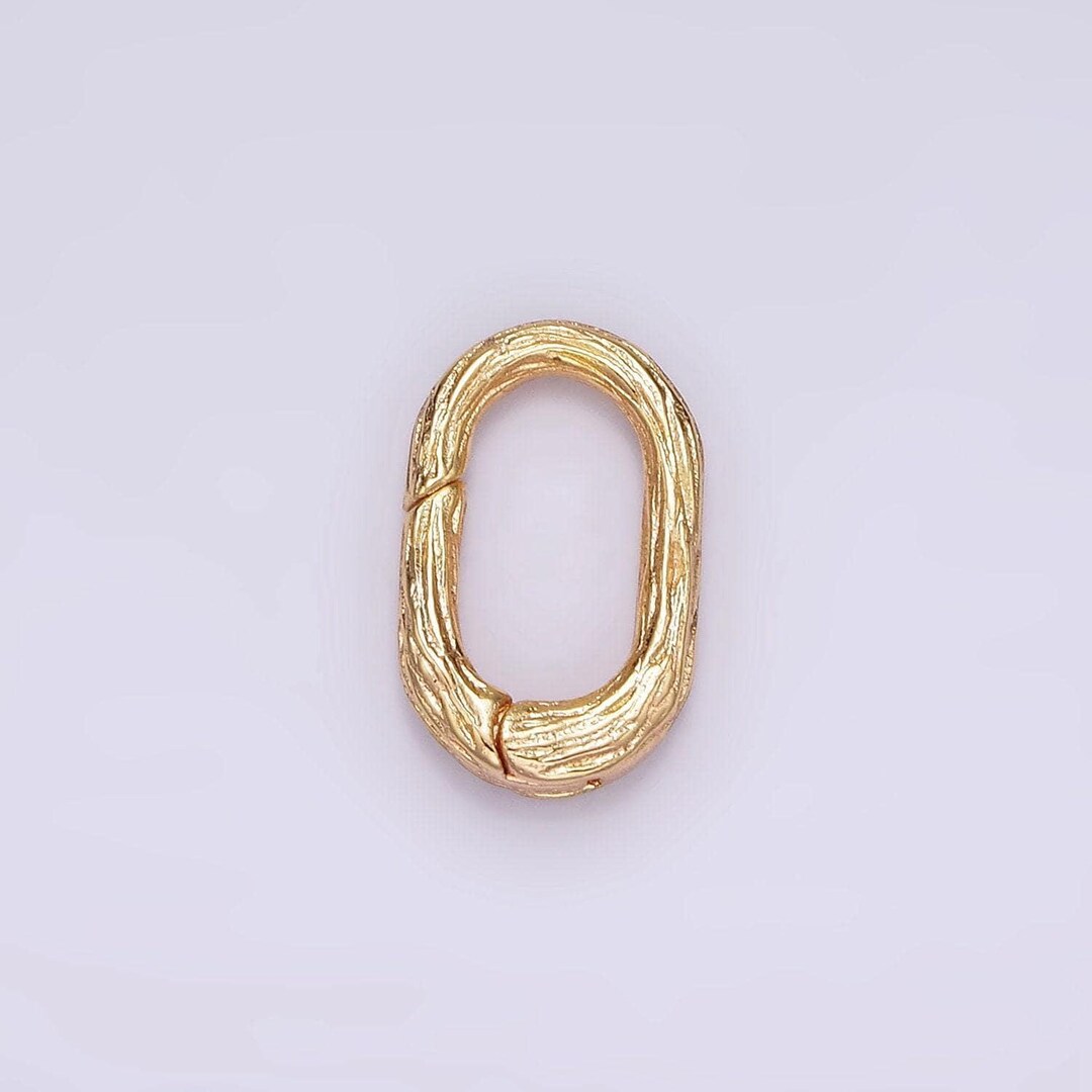 14k Gold Filled Oval Wood Textured Spring Clasp, Gate Clasp, Push Gate ...