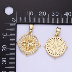 Gold Bee Charm Fly Cz Charm Pendant Circle Charm, Round Disc, Gold Coin ...