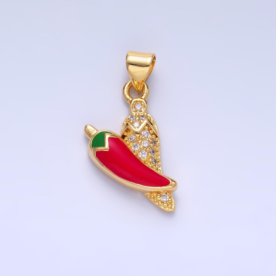 Mini Gold Red Chili Charm 24k Gold Filled Foodie Charm for Bracelet ...