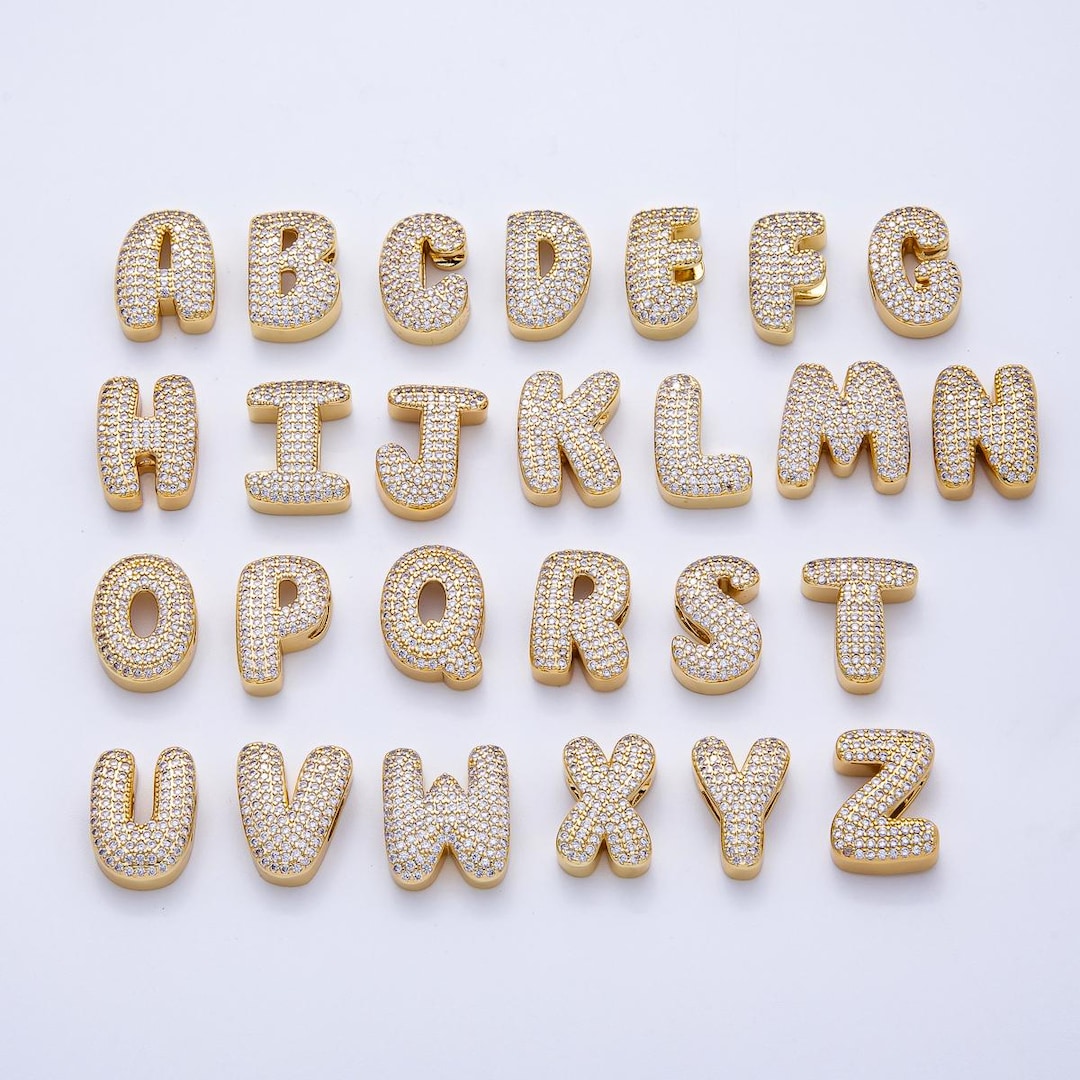 16K Gold Filled 21mm Chubby Micro Paved CZ Initial Letter A-Z Alphabet ...