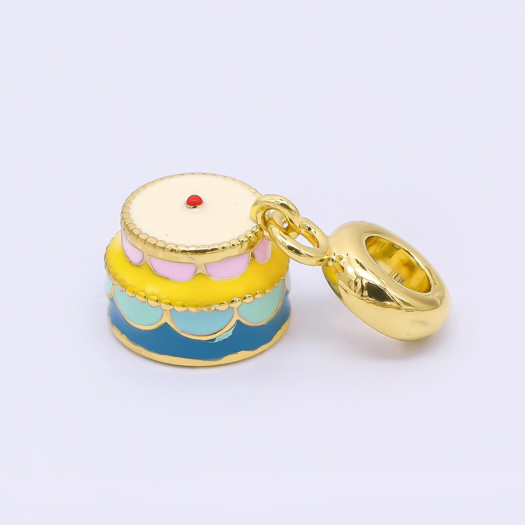 24K Gold Filled Two-tier Birthday Wedding Cake Drop Rondelle Charm ...