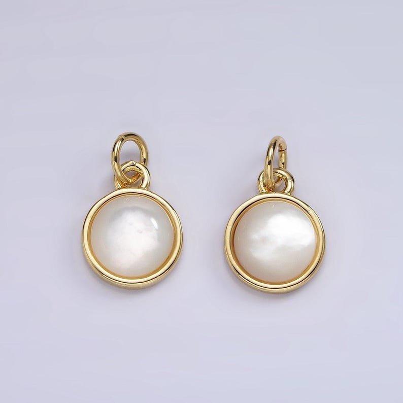 14k Gold Filled Shell Pearl Round Bezel Charm | Ag544 - Etsy