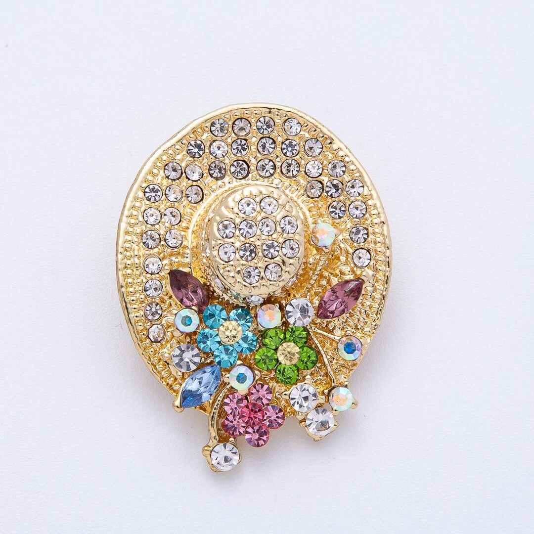 Gold 37.7mm Micro Paved CZ Cowboy Hat With Multicolor Floral Crystals ...