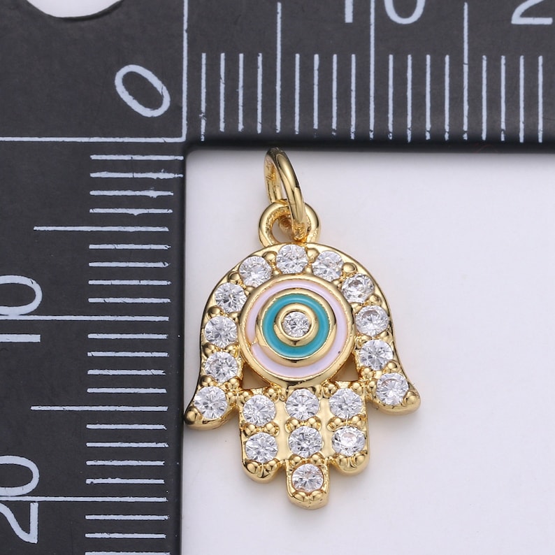 14K Gold Hamsa Hand Charm Micro Pave Charm , Hand of Fatima Jewelry ...