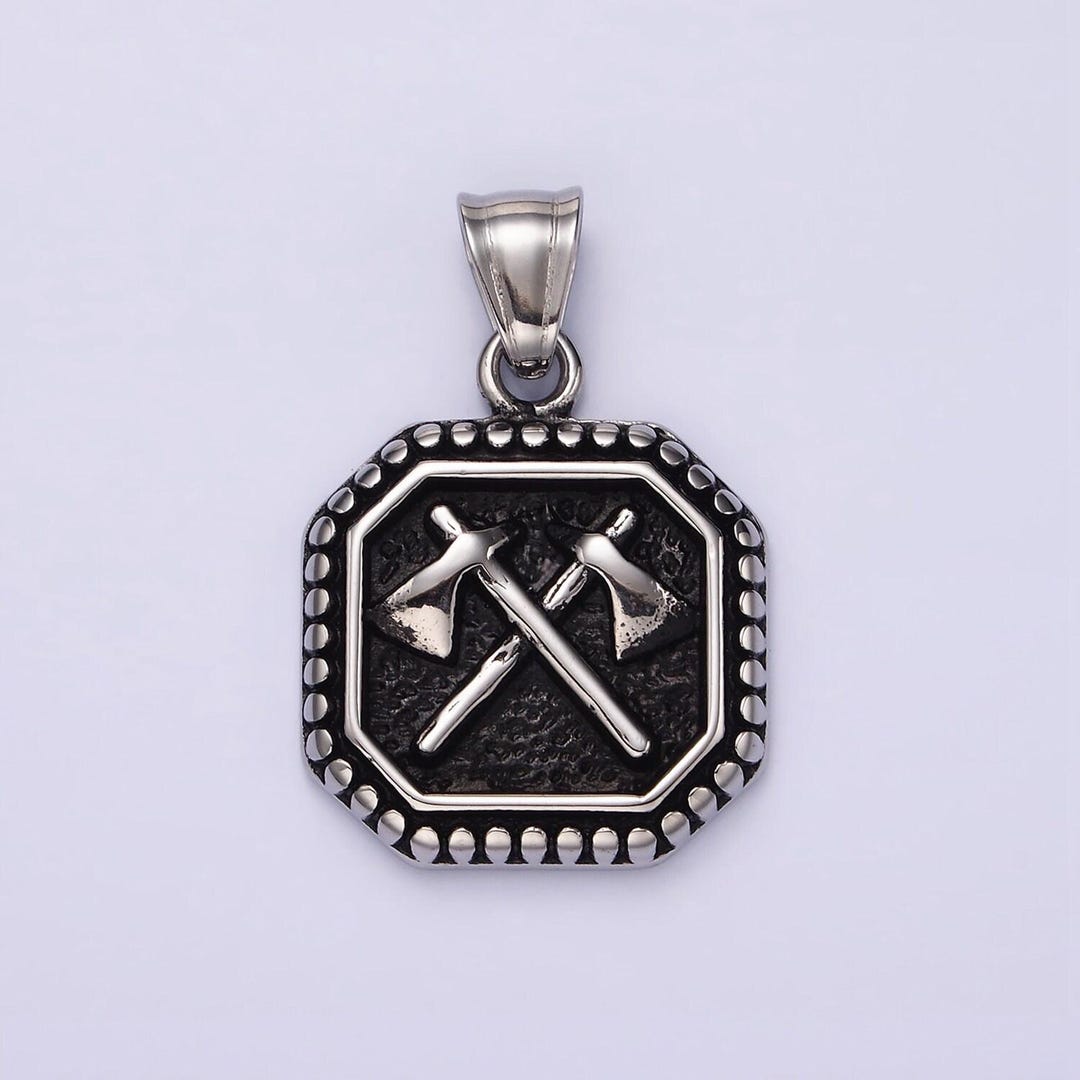 Stainless Steel 28.5mm Double Axe Weapon Hammered Dotted Hexagonal ...