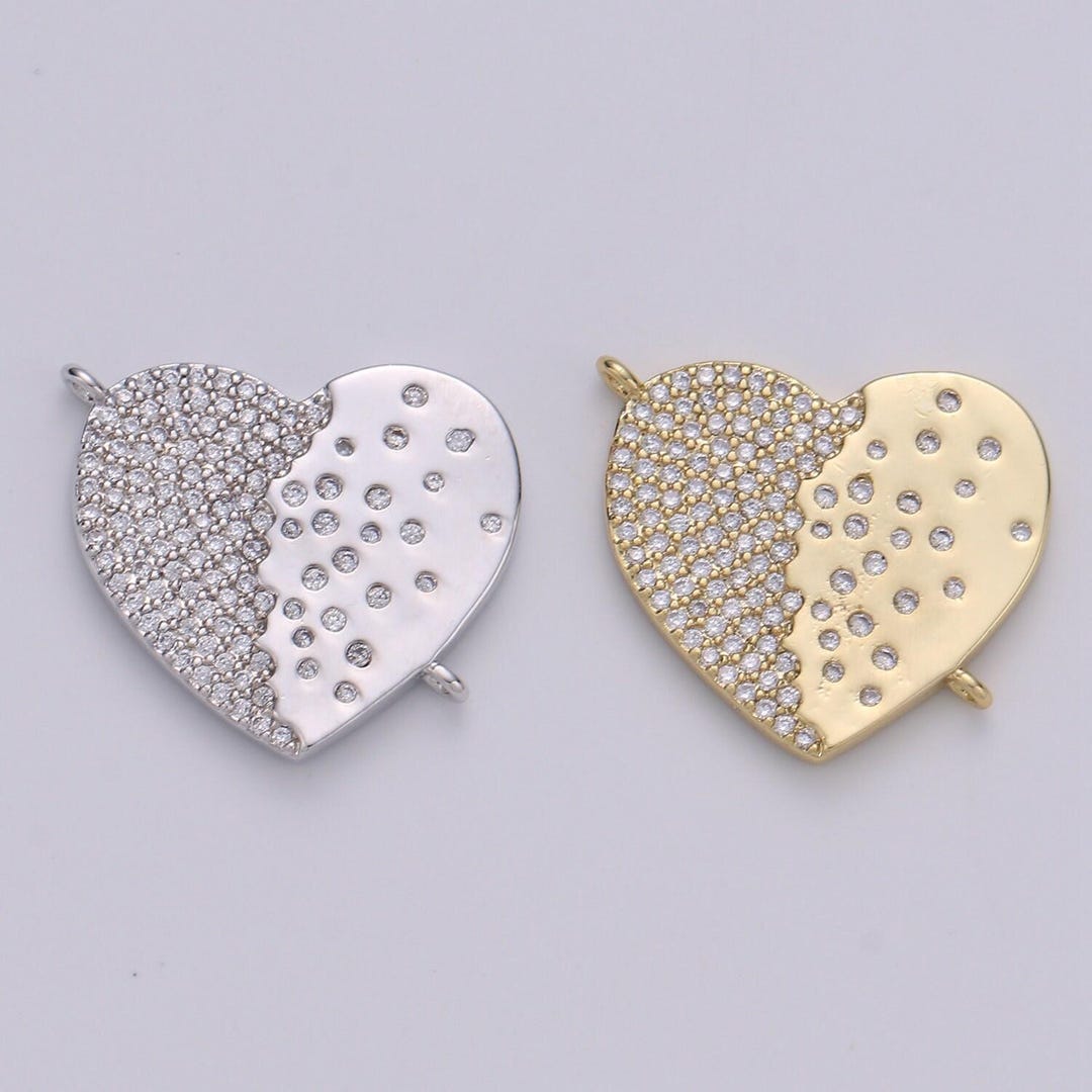 14k Gold Plated Heart Connector - Dainty Link Connector- Cubic Love ...