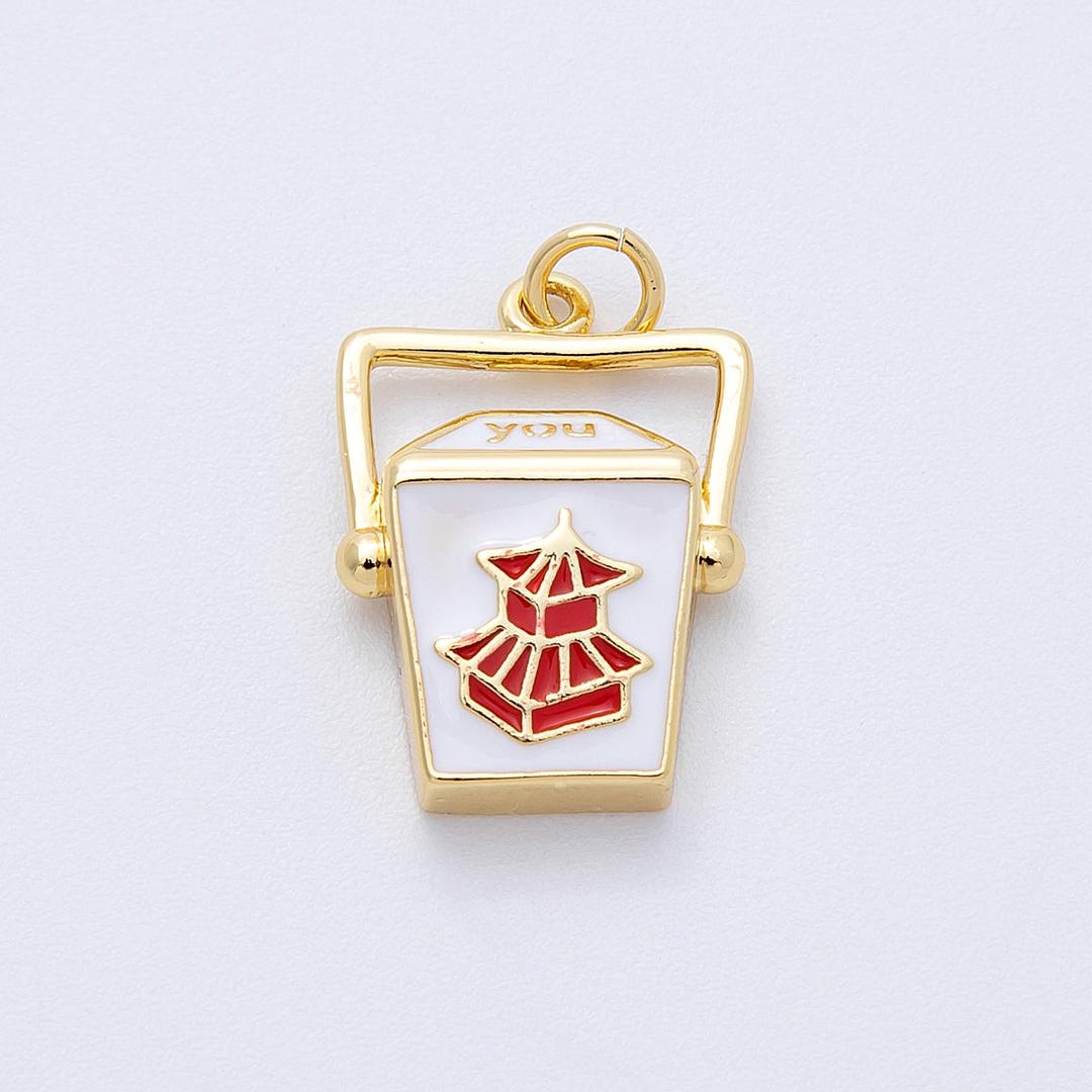 Enamel Chinese Togo Box Pendant Gold Food Container Charms 24k Gold ...