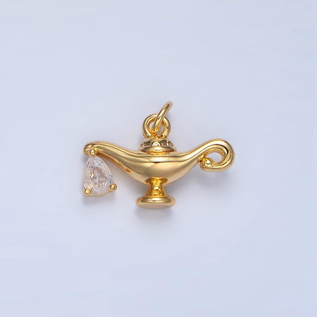 24k Gold Filled Genie Lamp Pendant Mini Aladdin Lamp Charm Bracelet Necklace for Diy Jewelry ...