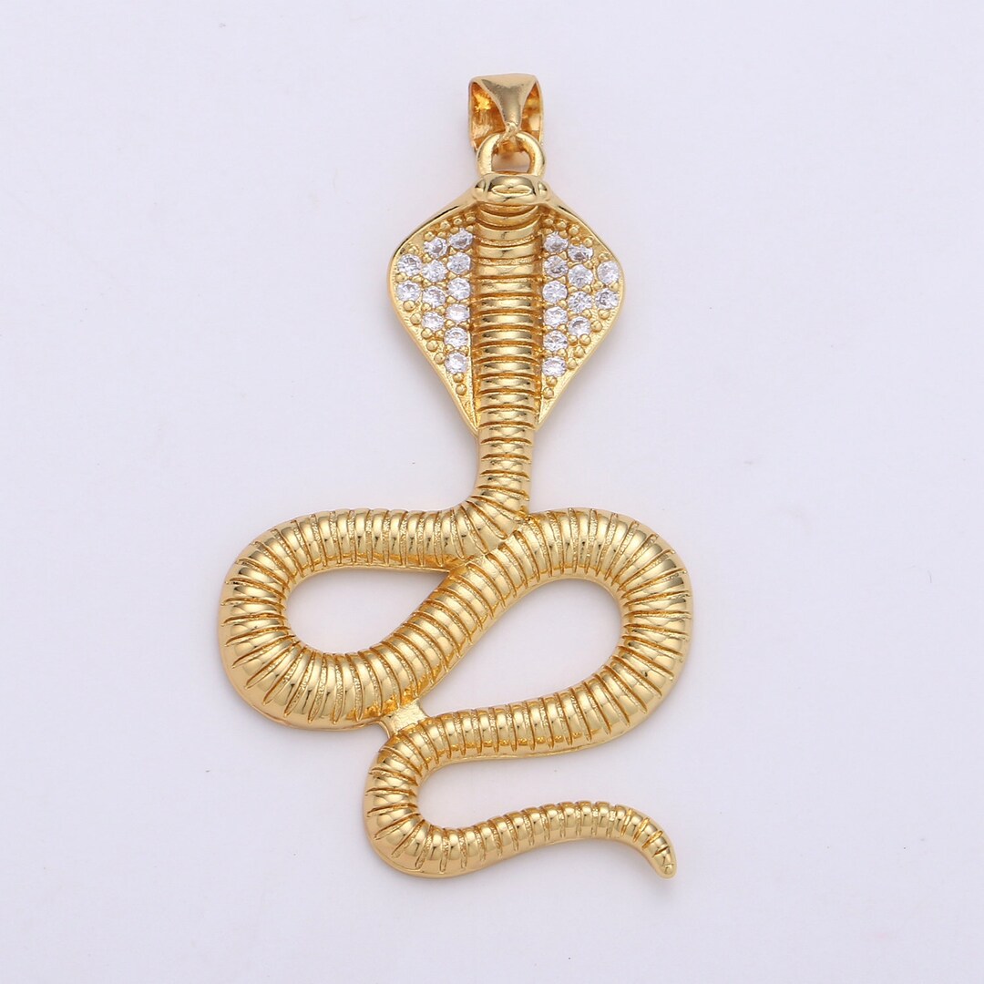 24k Gold Filled Micro Pave Cobra Snake Charm, Cubic Zirconia Snake ...