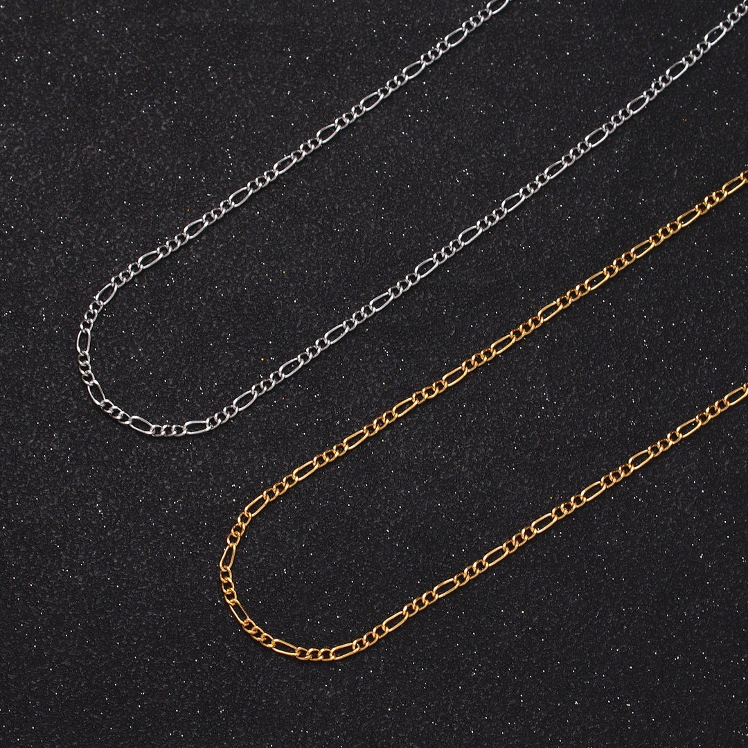 24K Gold Filled Unfinished Figaro Gold & Silver Chain, Dainty 2mm Width ...