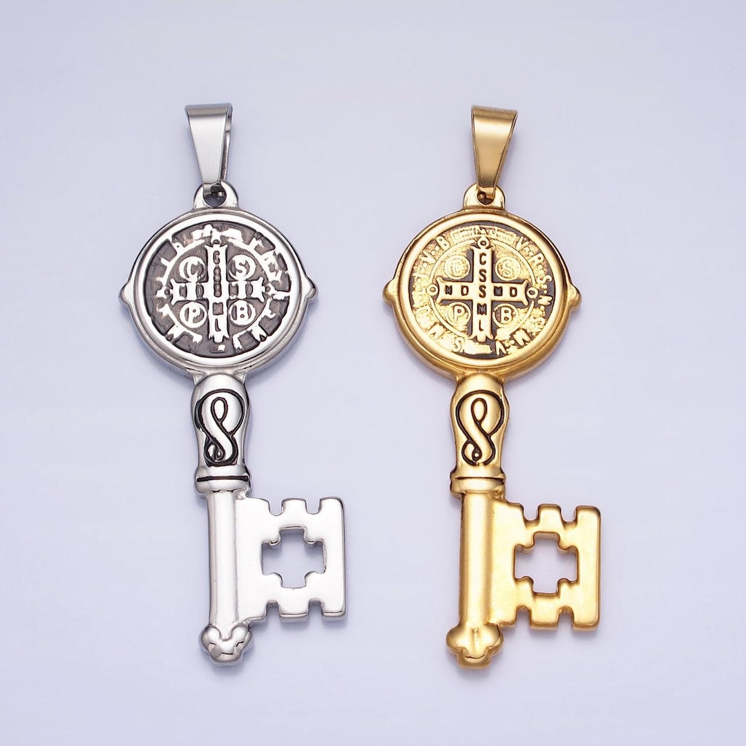Stainless Steel Saint Benedict Key Pendant Religious Pendant San Benito ...