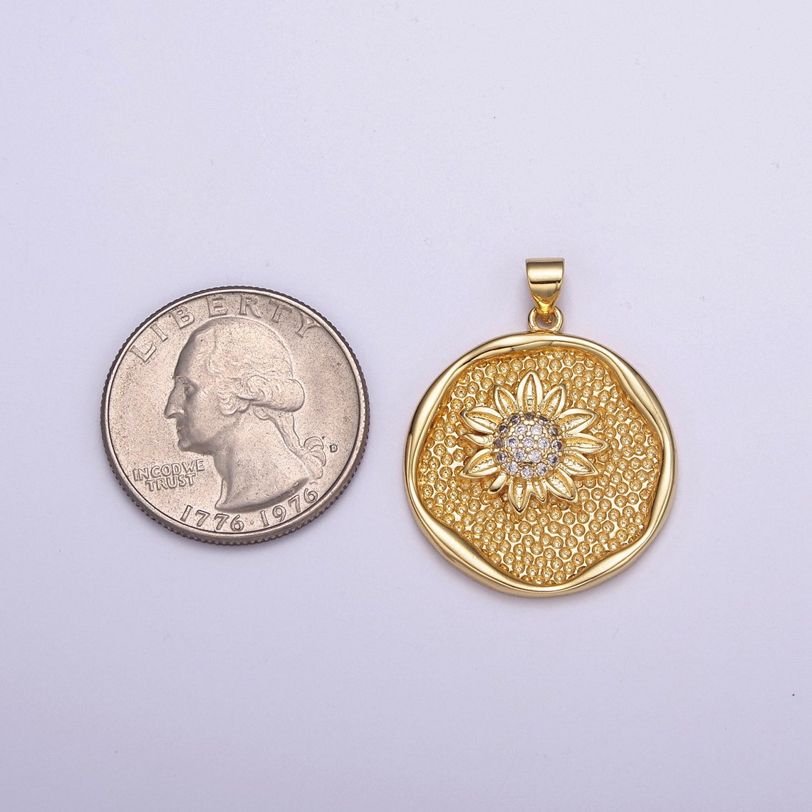 Gold Sunflower Coin Charm Necklace 24k Gold Filled Sunflower - Etsy