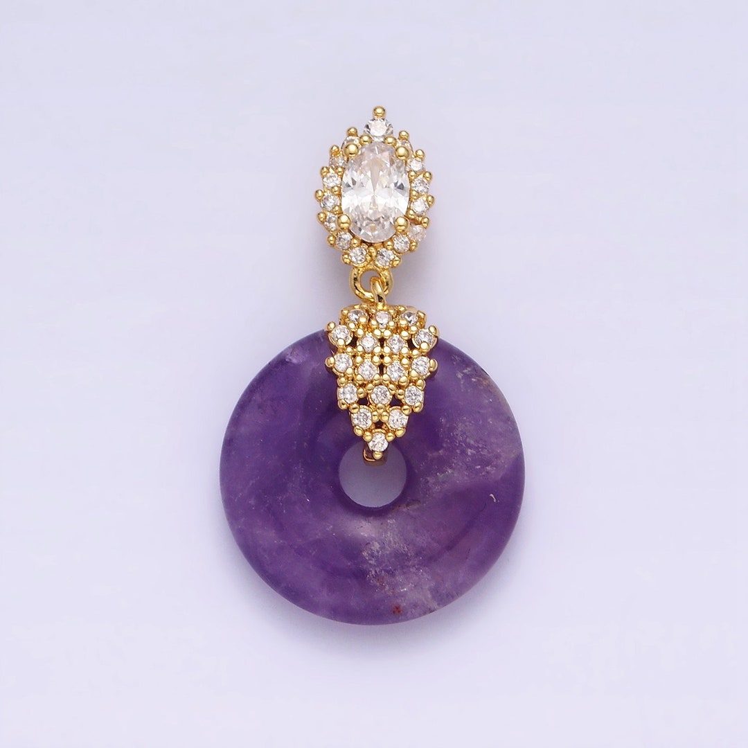 14K Gold Filled Amethyst Natural Gemstone Donut Micro Paved CZ Oval ...