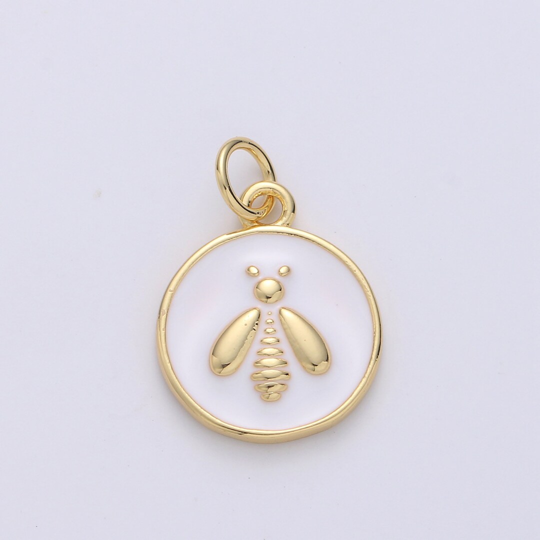 1x Gold Enamel Bee Charms, White Enamel Bee, Gold Cubic Bee Charm in ...