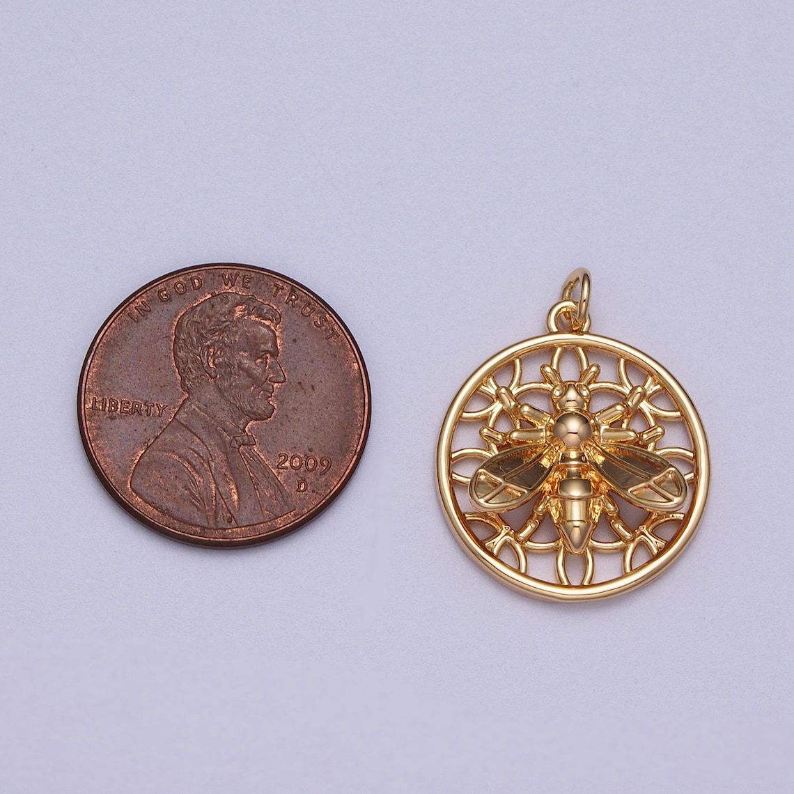 Round Gold Bee Pendant 16K Gold Filled Charm Dainty Bee - Etsy