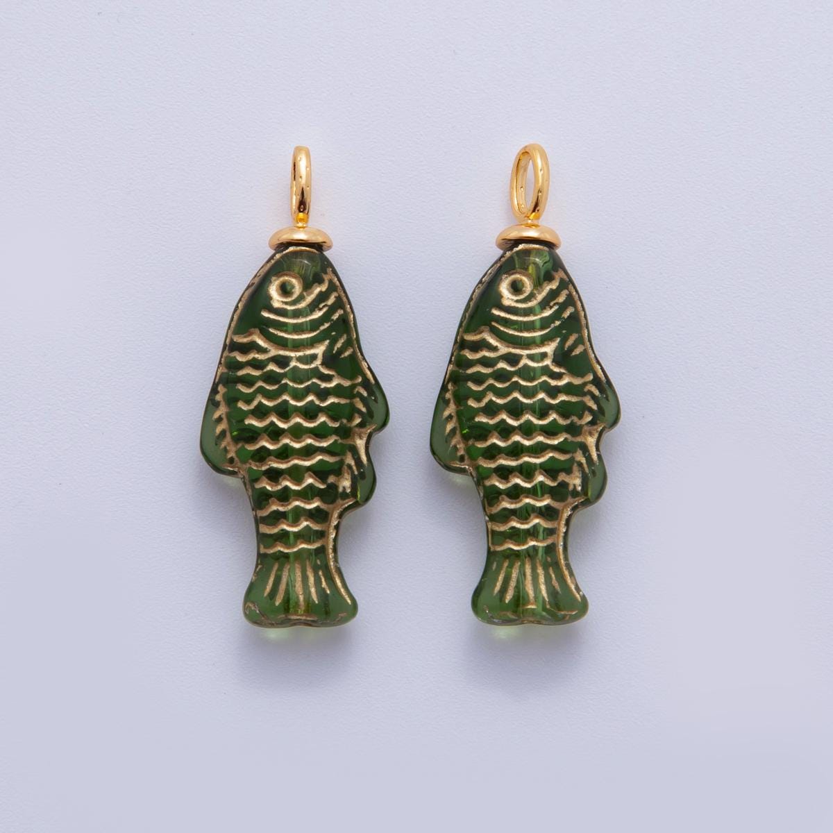 18K Gold Filled Green Gold Scaled Fish Drop Charm | AF296 - Etsy