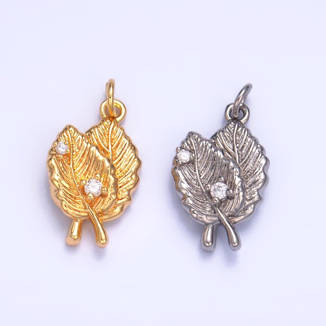 Mini Gold Leaf Charm Silver Autumn Fall Leaves Charm W794 - Etsy