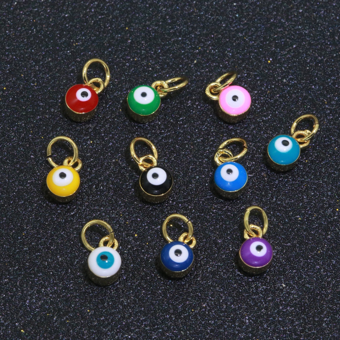 Dainty Gold Mini Enamel Evil Eyes Charm, Tiny Round Evil Eye Charm ...