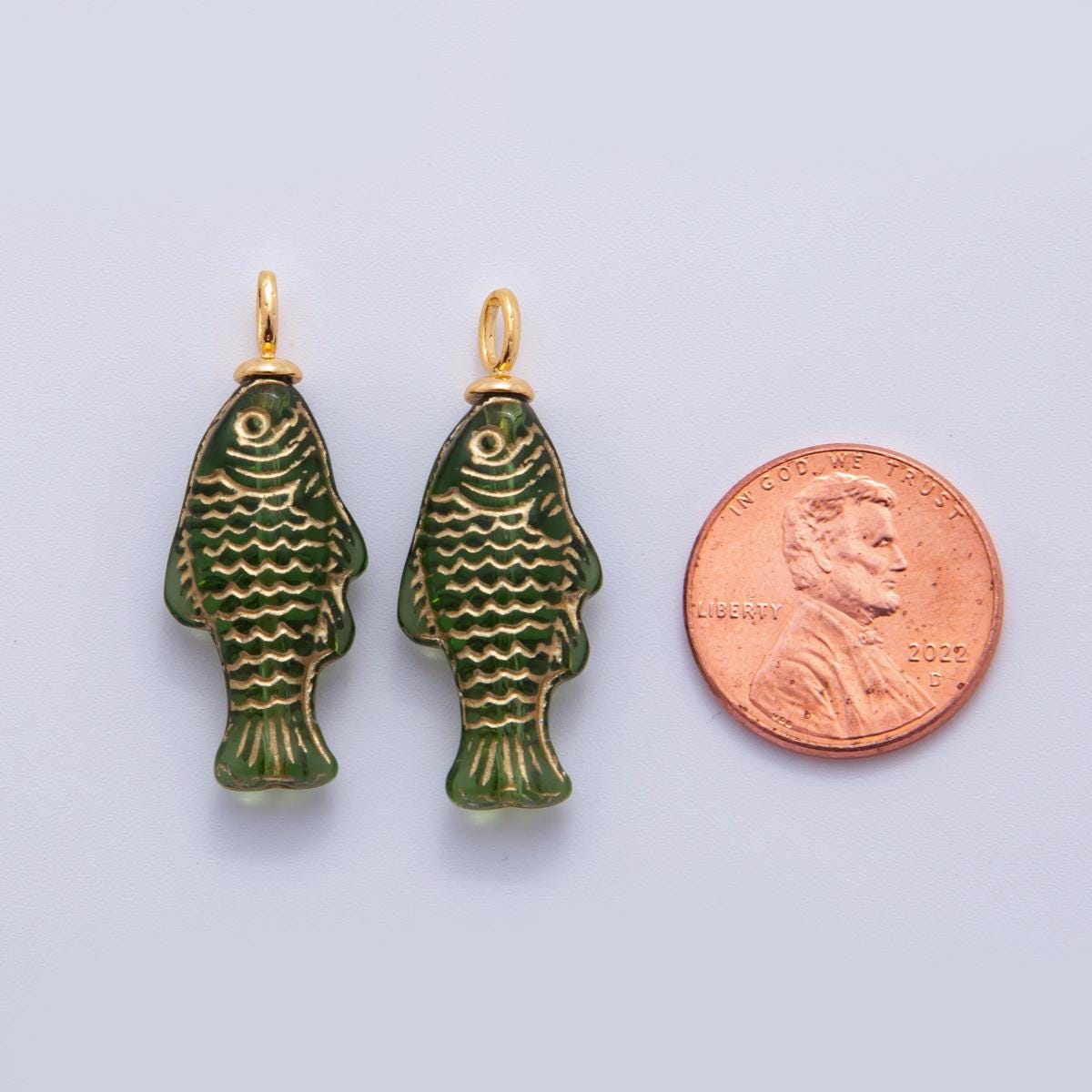 18K Gold Filled Green Gold Scaled Fish Drop Charm | AF296 - Etsy