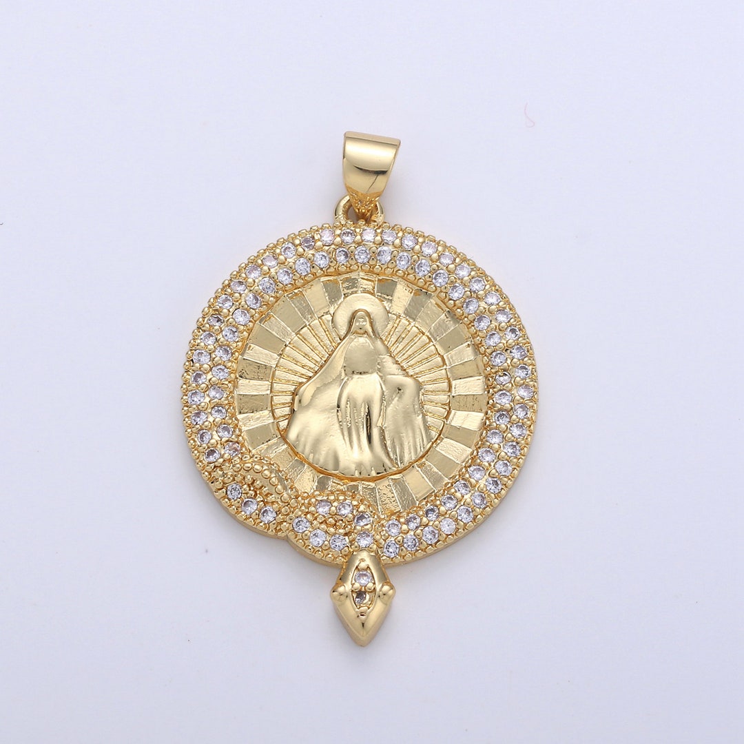 24K Gold Filled Miraculous Lady Virgin Mary Round Circle Delicate Micro ...