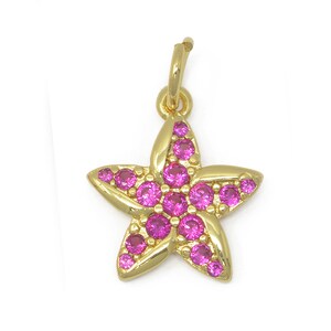 26K Gold Filled Pink Flower Pendant Hot Pink Star Micro Paved CZ Charm ...