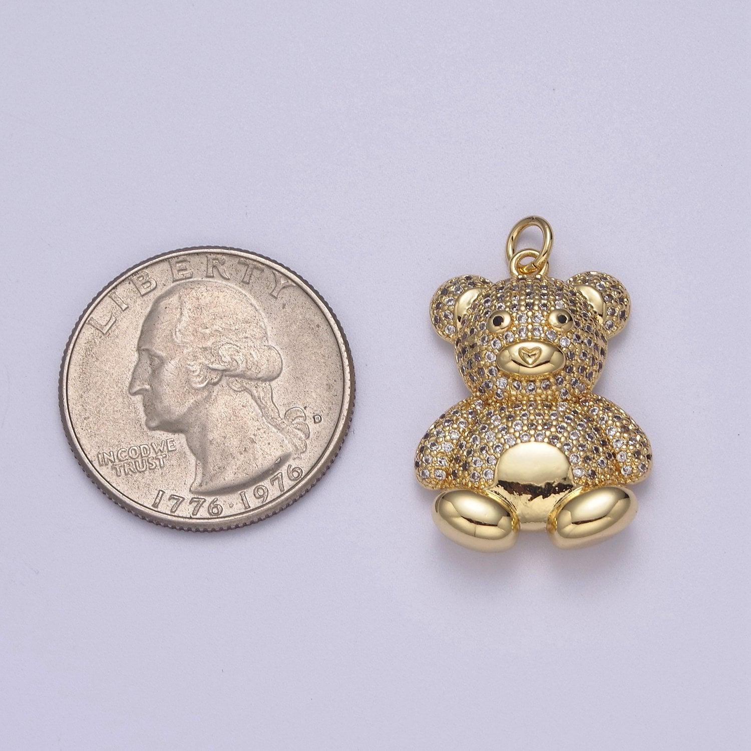 14k Gold Filled Teddy Charm Pendant Cz Teddy Bear, Pave Diamond Teddy ...