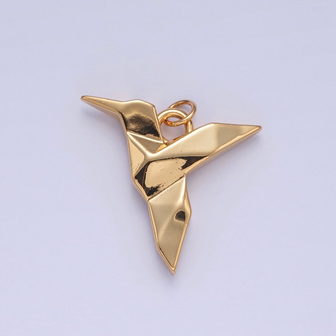 24k Gold Filled Simple Paper Origami Hummingbird Pendant, Minimalistic ...