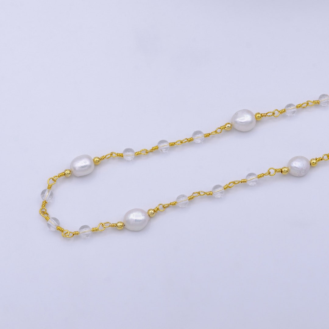 14K Gold Filled Pearl Chain, White Freshwater Pearl Rosary Chain, Bulk ...