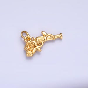 Gold Pistol Charms 24K Gold Filled Gun and Rose Charm Pendant Gun Charm ...