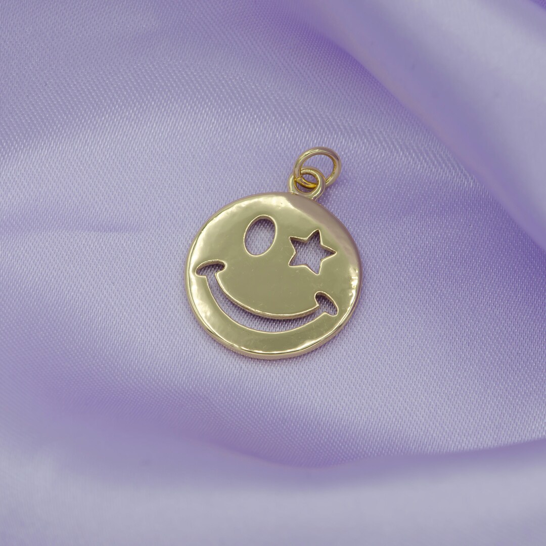 Dainty Gold Happy Face Charm, Gold Smile Face Charms, Emoticon Wink ...