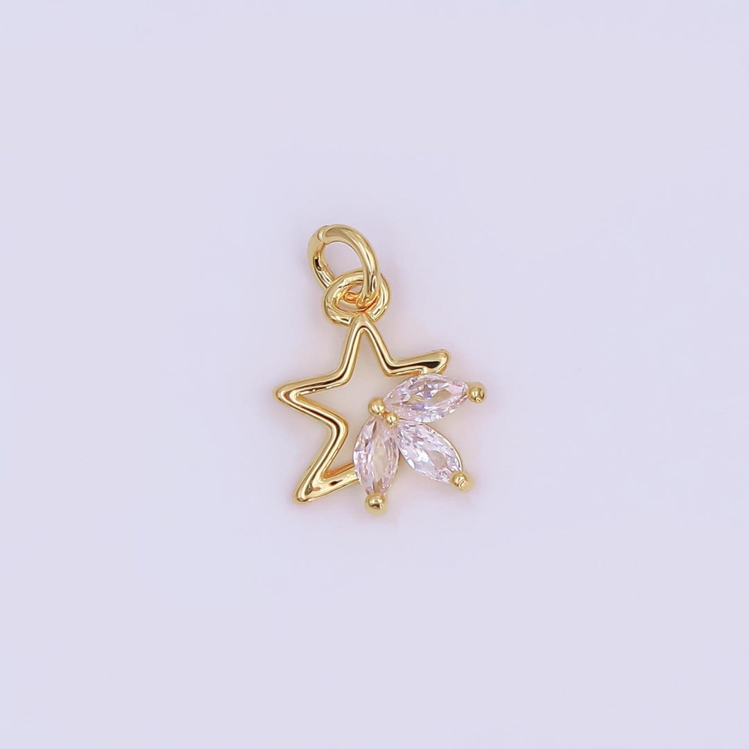 Gold Crescent Moo Charm , Micro Pave Star Charm, Cubic Zirconia ...