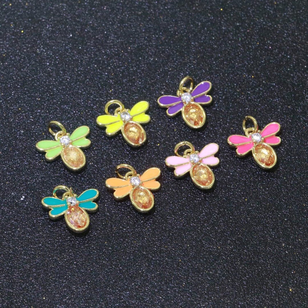 Mini Enamel Bee Charm With Cubic Zirconia Stone Queen Bee Charm for ...
