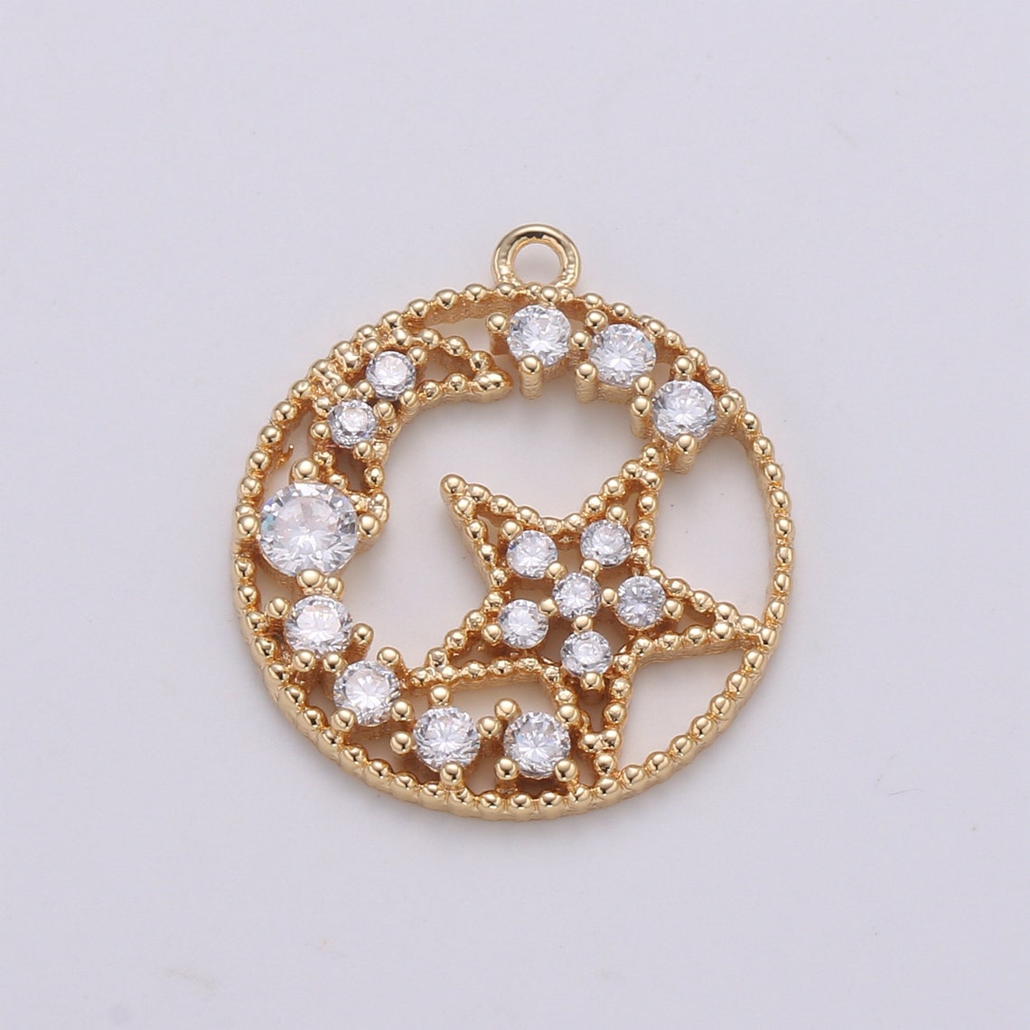 Gold Moon and Star Medallion Pendant gold Plated Over Brass - Etsy
