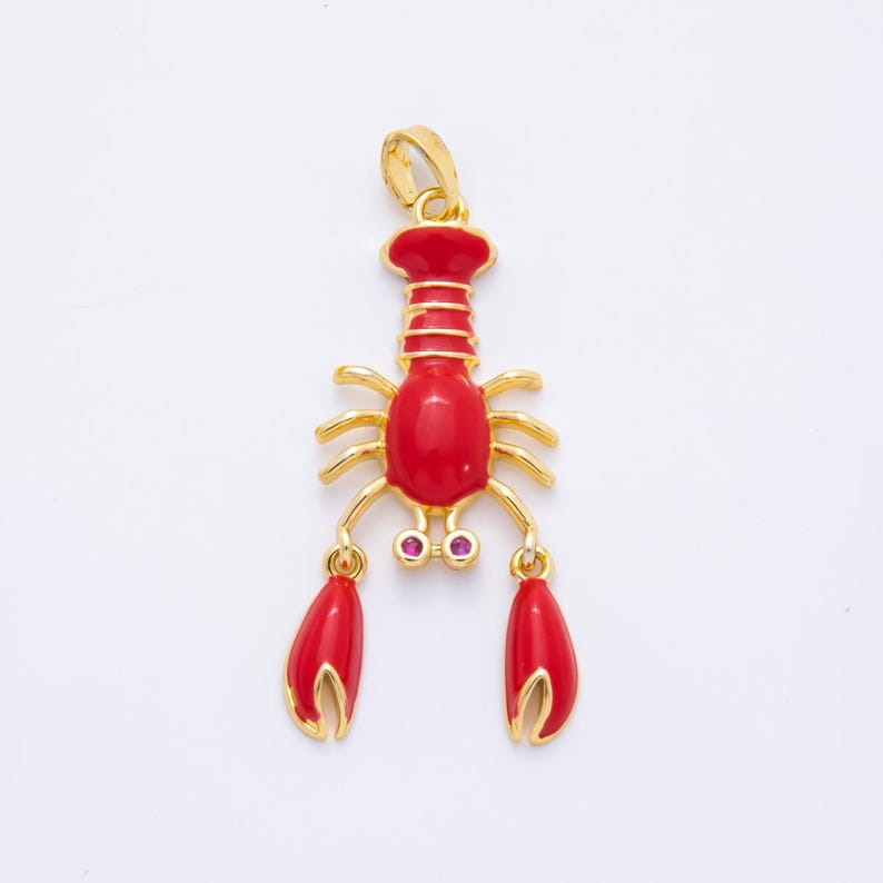 Move Claw Red Lobster Charms 18K Gold Filled Enamel Lobster Pendant Sea ...