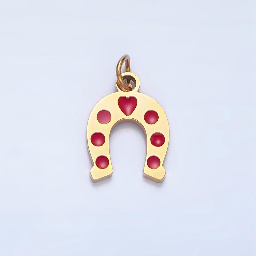 Enamel Red Heart Horseshoe Stainless Steel Charm | P-1516 - Etsy