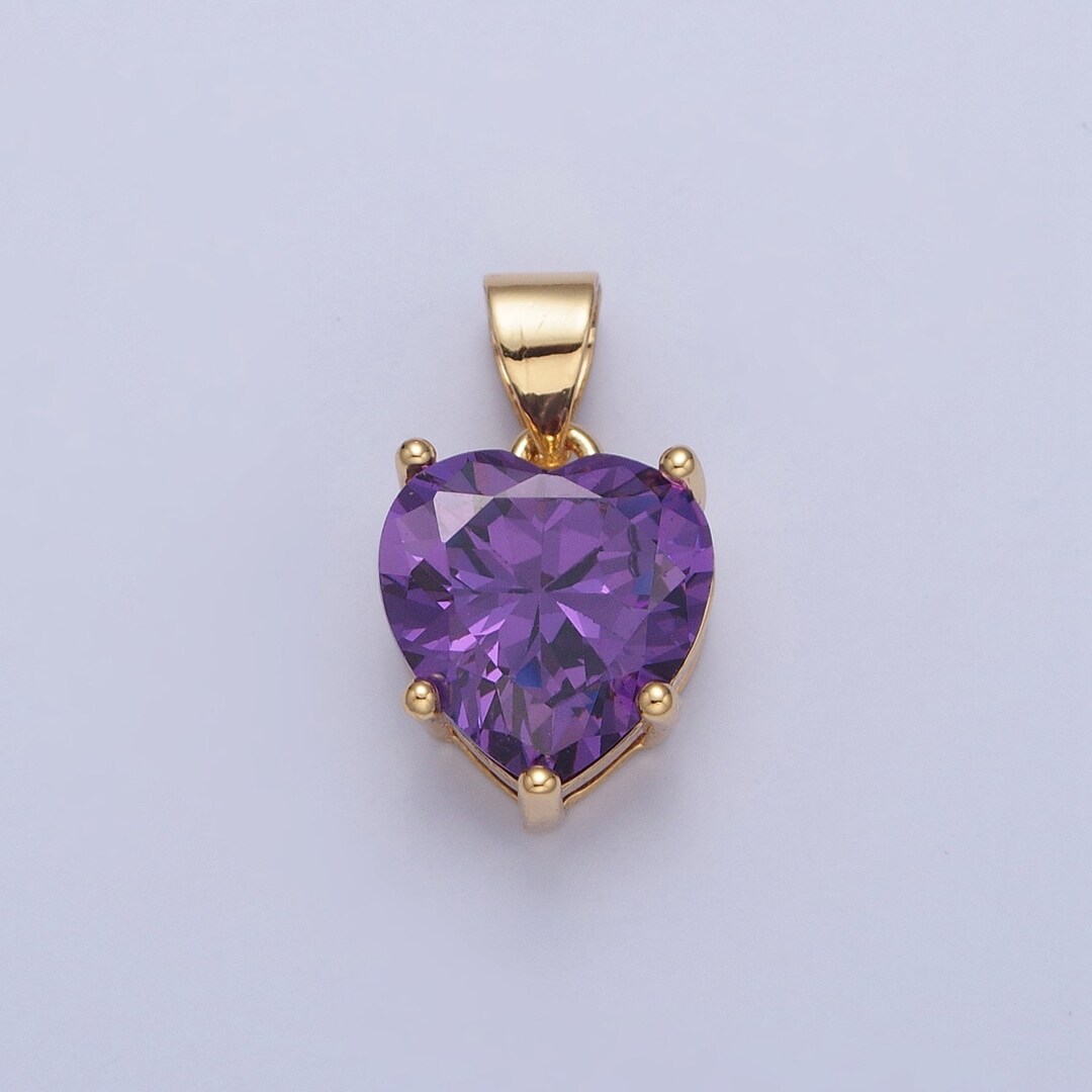 24K Gold Filled Dainty Royal Purple Heart Pendant Micro Pave - Etsy