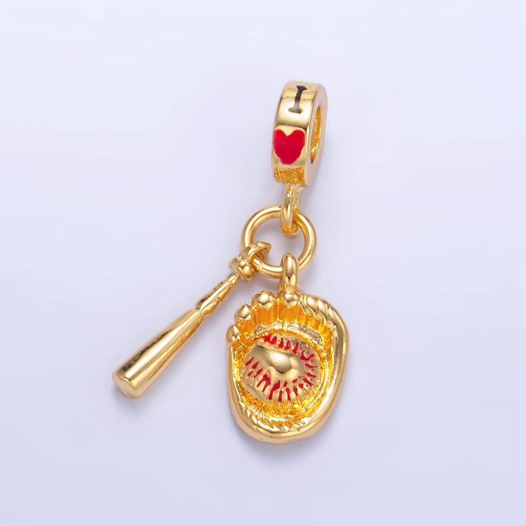 24k Gold Filled Baseball Glove Baseball Bat Rondelle Drop I Heart ...