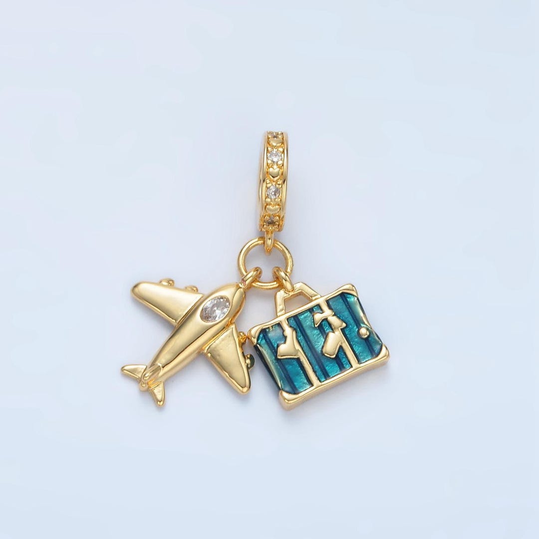 24k Gold Filled Travel Suitcase Charm Dainty Airplane Ticket Charm ...