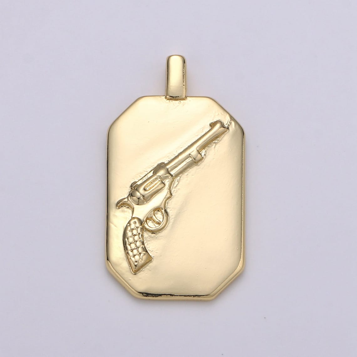 14K Gold Gun Charm Rectangle Medallion Gun Pendant Dainty - Etsy France