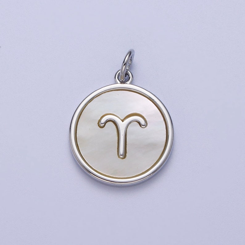 Shell Pearl Silver Zodiac Signs Medallion Pendant White Gold - Etsy
