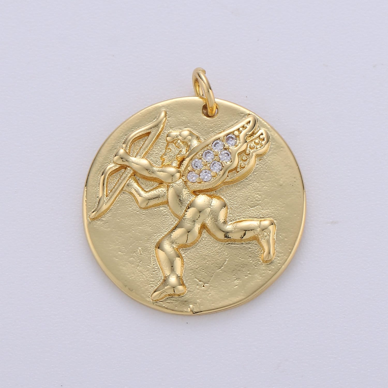 14K Gold Cupid Charm- Medallion Cupid Pendant - Dainty Micro Pave Charm ...