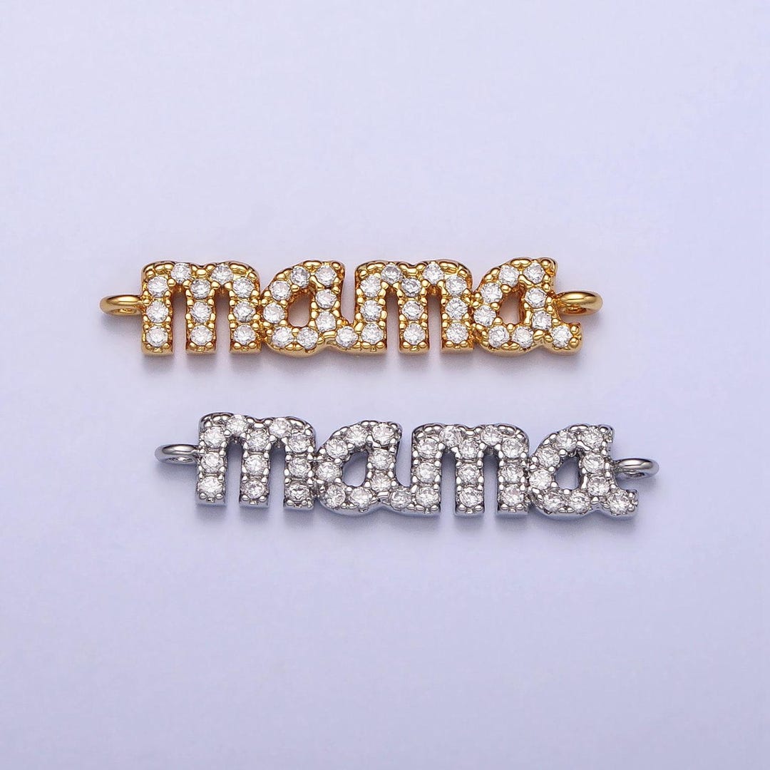 Mini Cubic Mama Charm Connector Gold Plated Mama Script Link Connector ...