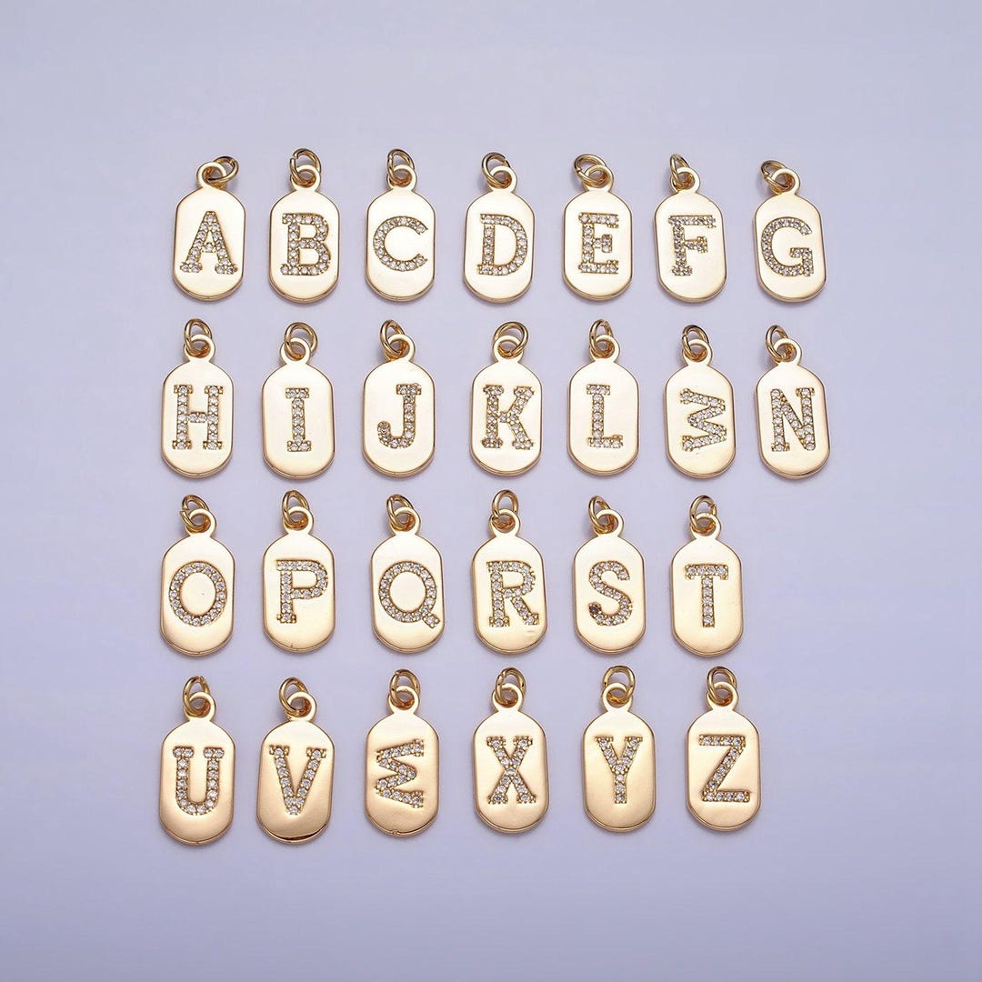 Initial Tag Charm Small Dog Tag Charm Necklace Bracelet Dainty Name Tag ...