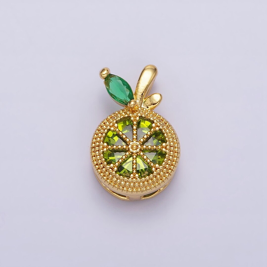 Dainty Gold Filled Lemon Charms Green Cubic Zirconia Fruit Orange Food ...